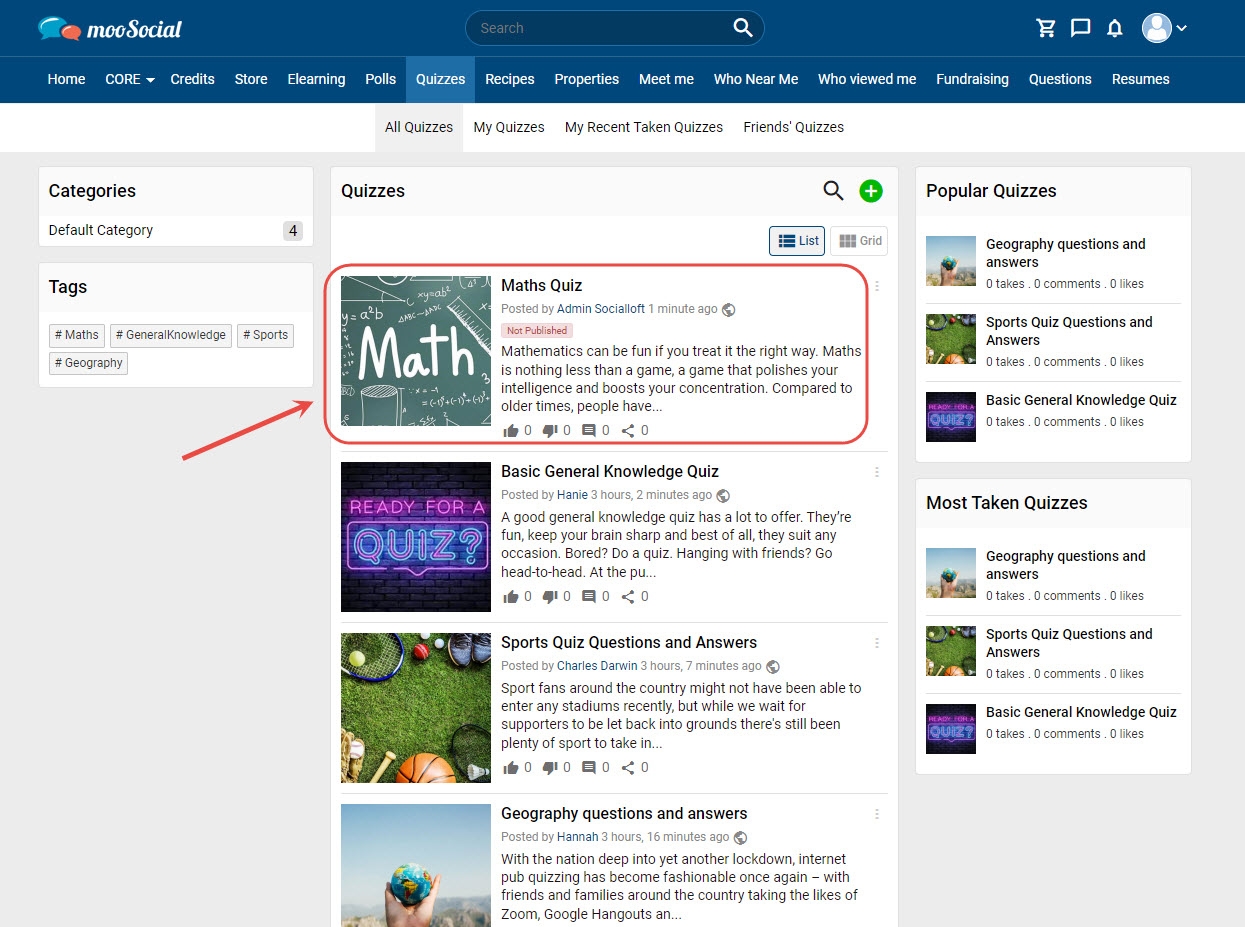 How To Create A New Quiz MooSocial